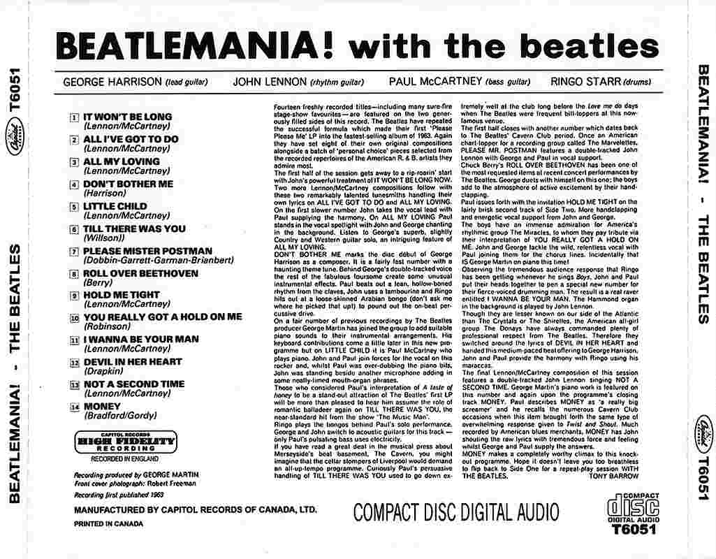 The Beatles Beatlemania! With The Beatles (Can) : Back | CD Covers ...